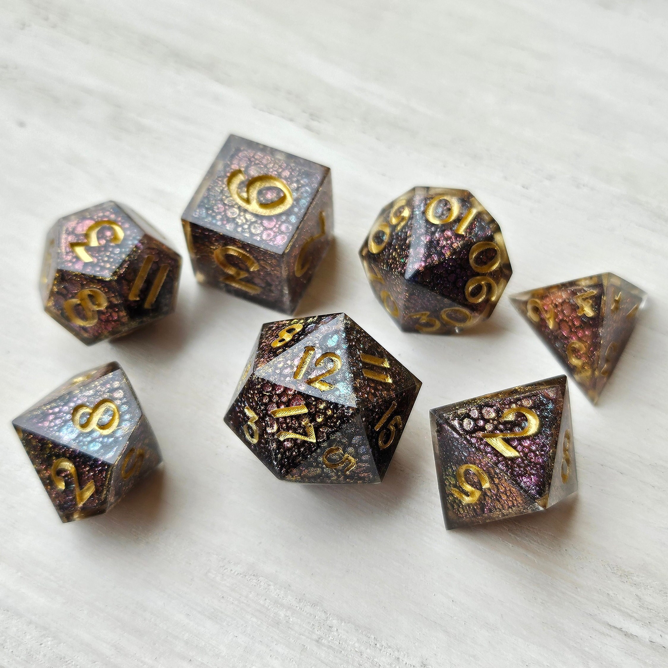 Dragonscale Dice Set sunset Prism 7 Pc Sharp Edge Resin Polyhedral Dice ...