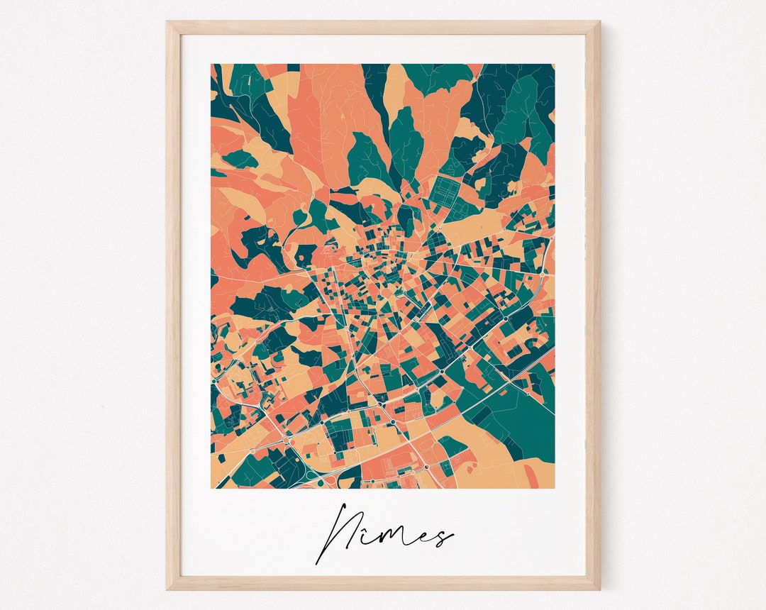 NÎMES - Original Map of Nîmes/ City of Nîmes, Nîmes Poster, Nîmes ...