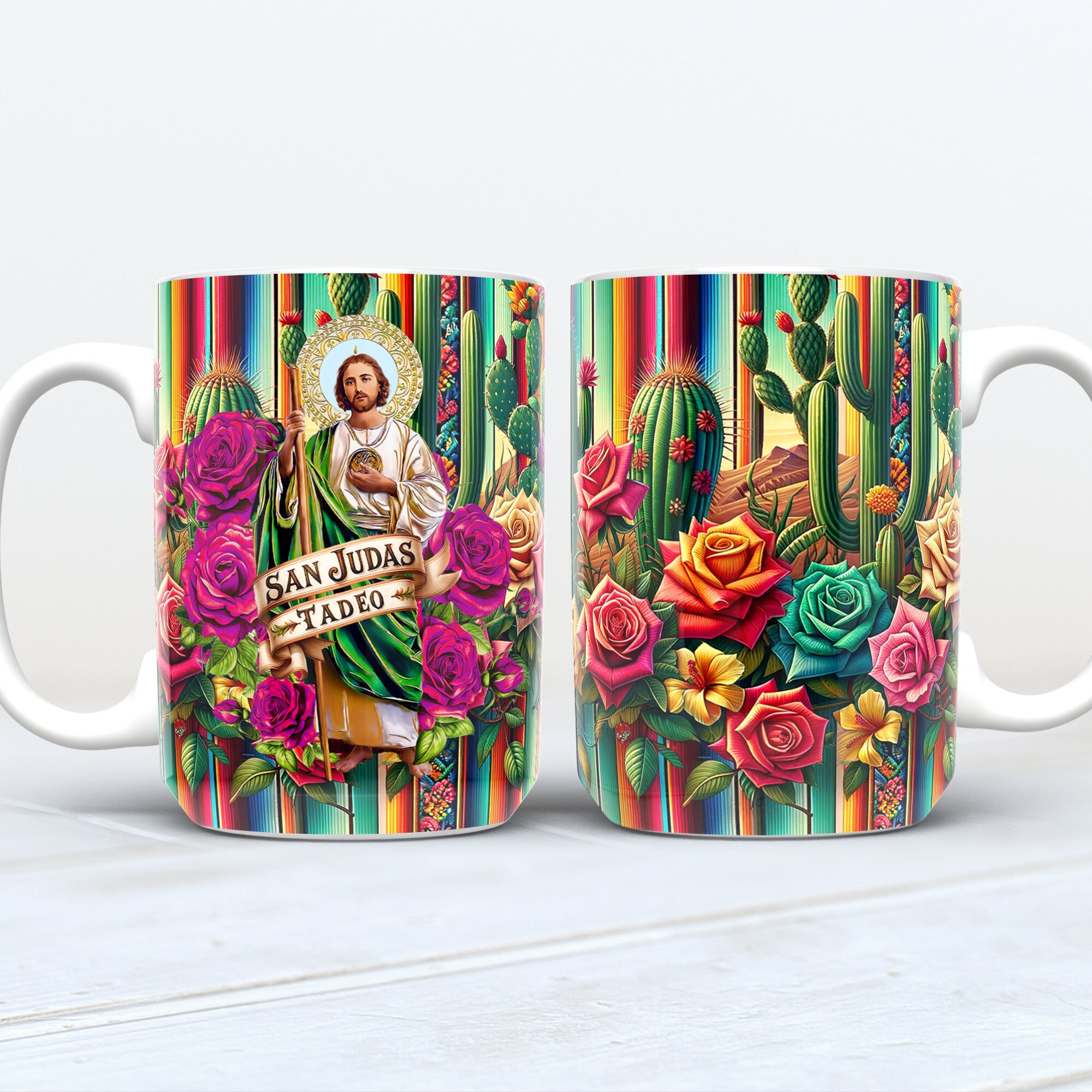 Saint Jude Thaddeus Mug: Mexican Floral Design (PNG Digital Download ...