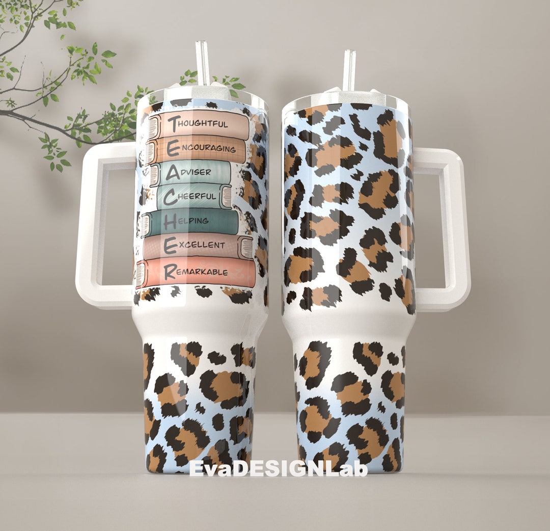 Teacher 40 Oz Tumble Wrap for Sublimation, Blue Ombre Cheetah Animal ...