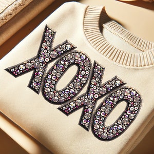 XOXO PNG Diamond Sparkly Glitter Faux Embroidery Png Patch Sequins Valentines Day Shirt Design ...