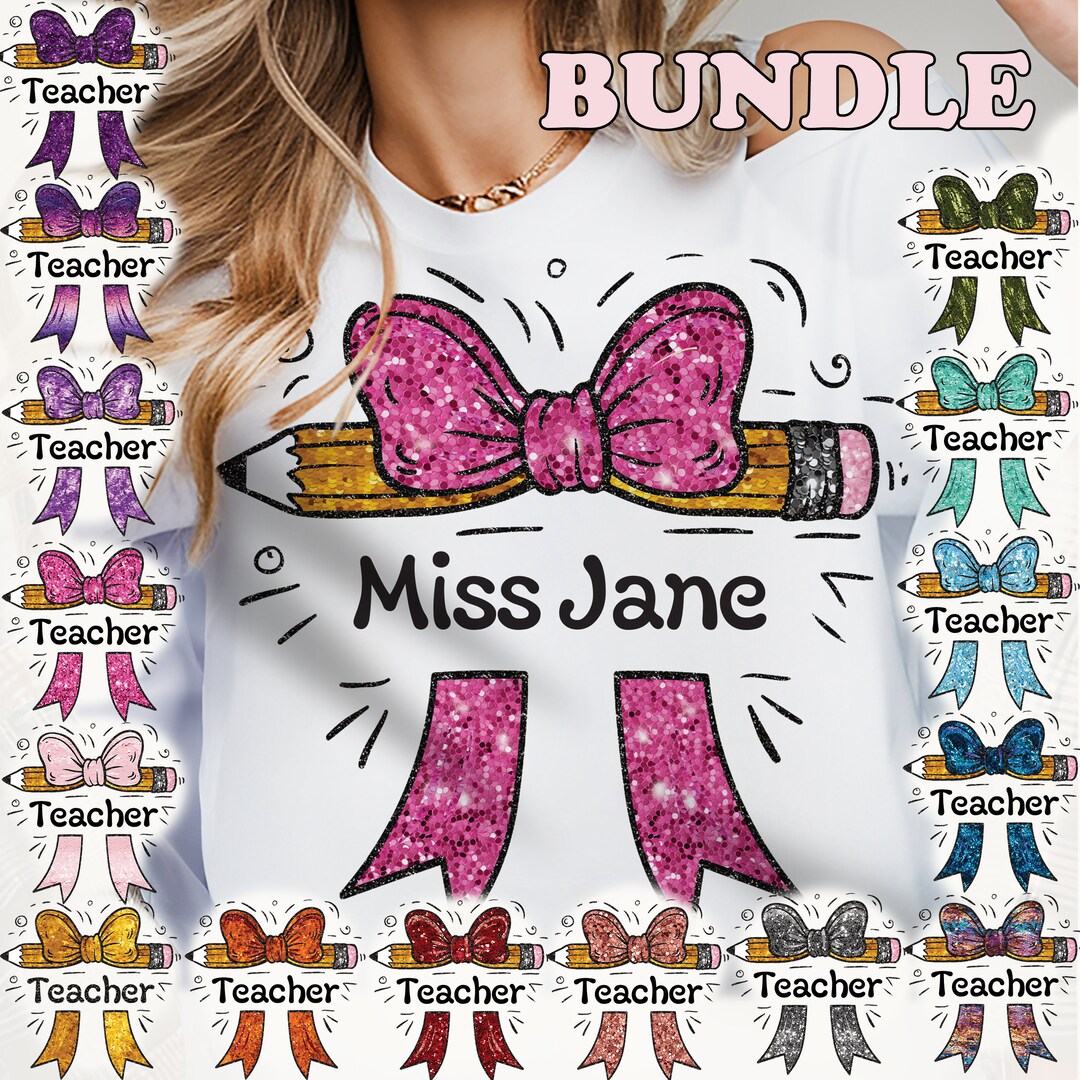 Teacher Pencil Bow PNG Bundle: 16 Designs (digital Download) - Etsy