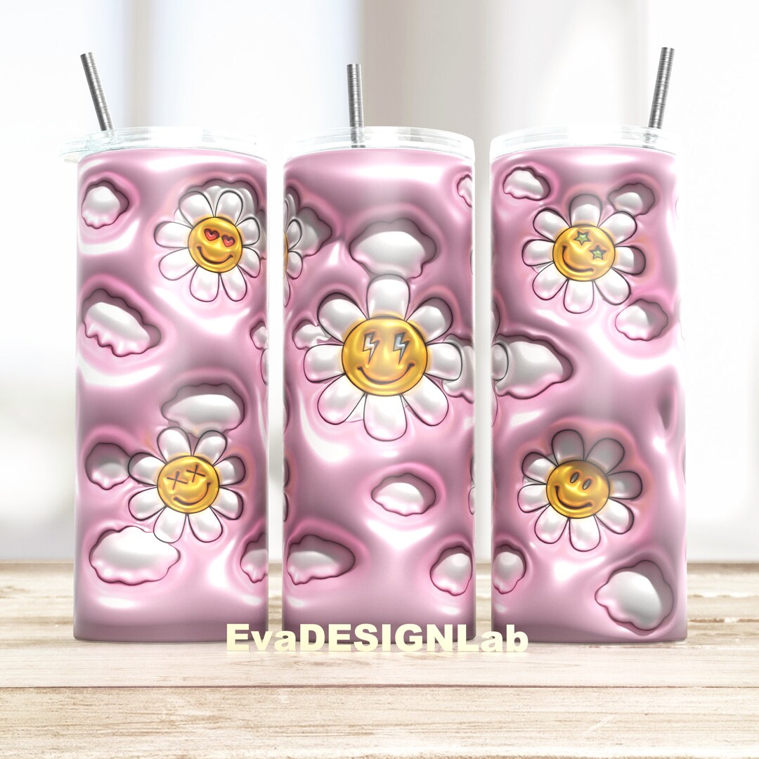 Cute Puffy Inflated Retro Smiley Faces With Clouds and Metallic Pink ...