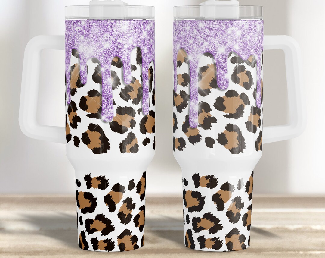 Lilac Glitter Drip 40oz Quencher Handle Tumble Wrap PNG, Animal Cheetah ...