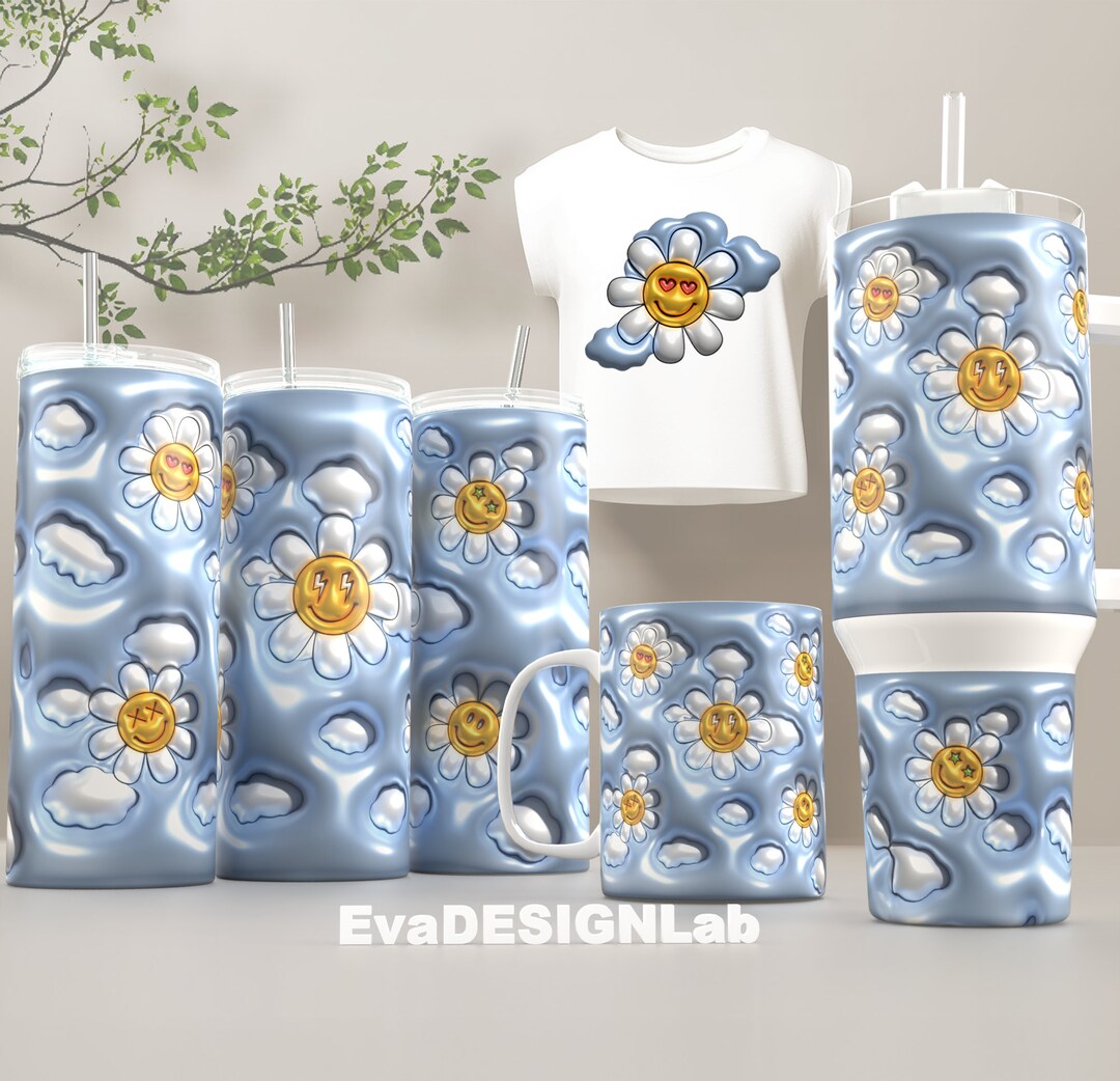 3D Matching Bundle Puffy Inflated Retro Smiley Faces, Clouds, Metallic ...