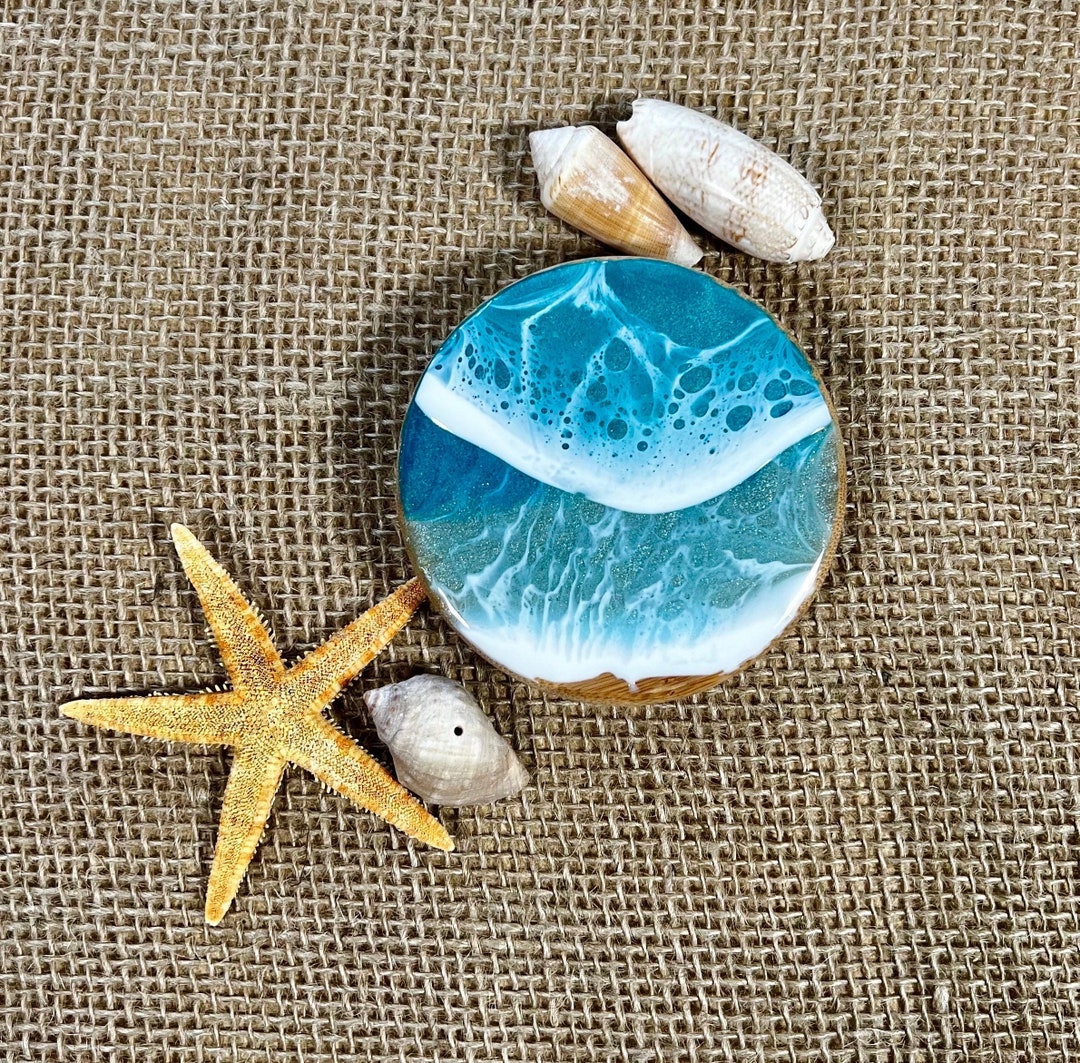 Ocean Waves Bamboo Lid Glass Container, Resin Beach Art Lid, Ocean ...