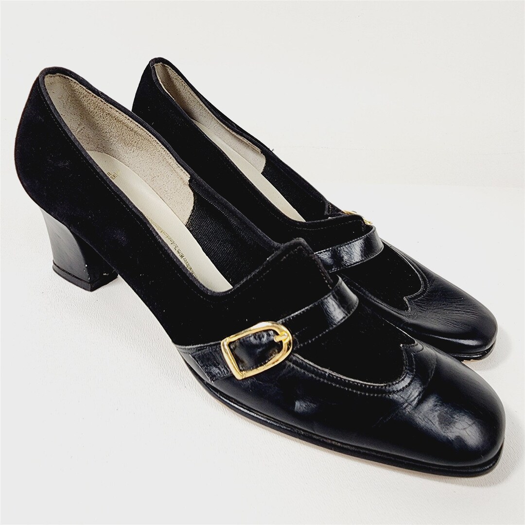 Vintage Red Cross Shoes Black Leather Block Heels Size 7 AA - Etsy