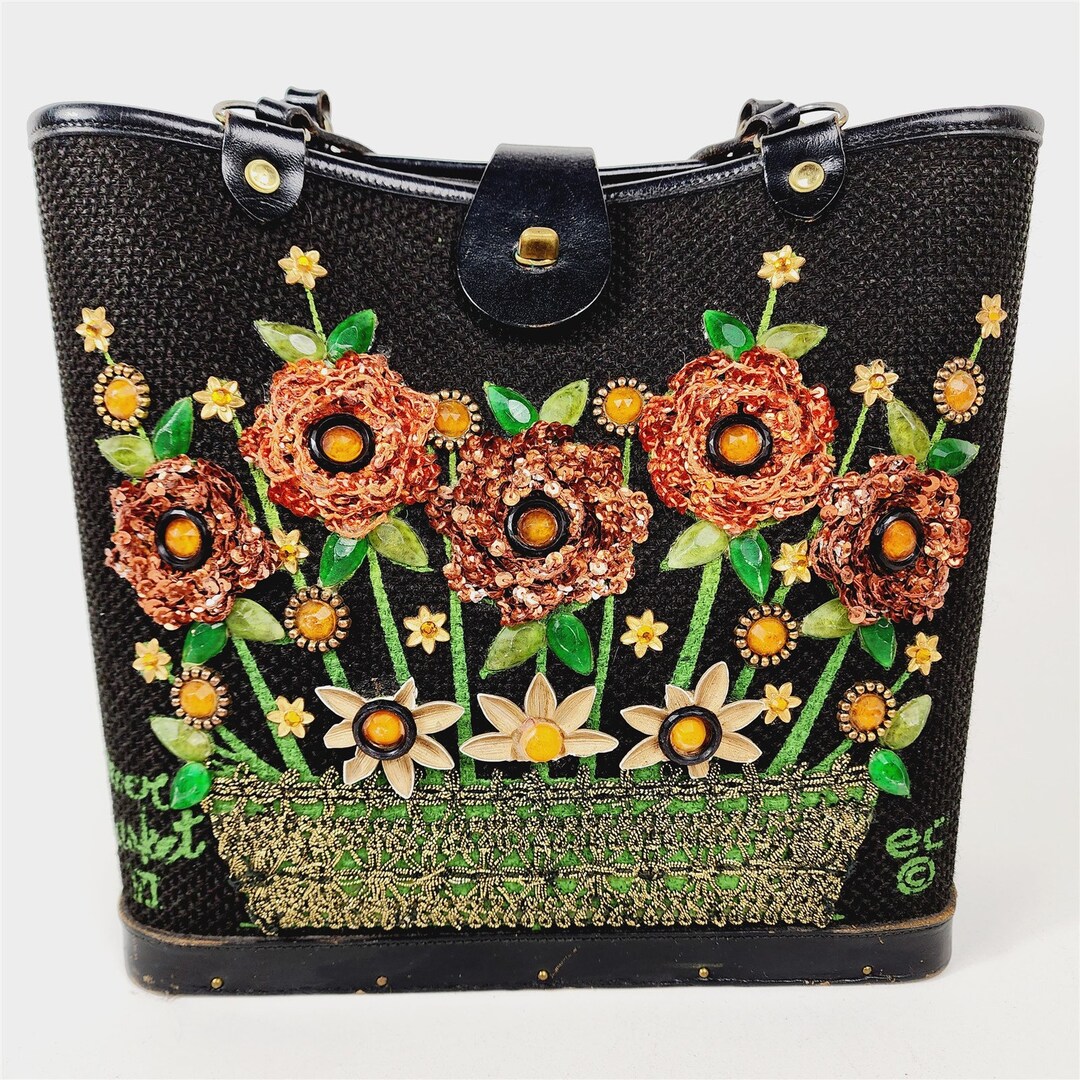 Vintage Enid Collins Flower Basket VI Black Jeweled Purse - Etsy