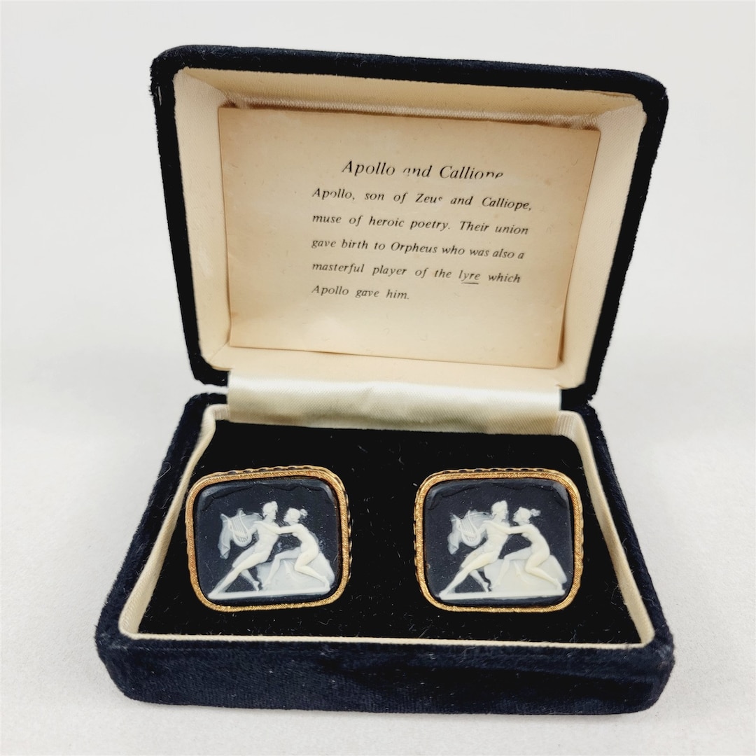 Rare Dante Incolay Stone Cufflinks Roman God Apollo & Calliope Black White Gold - Etsy
