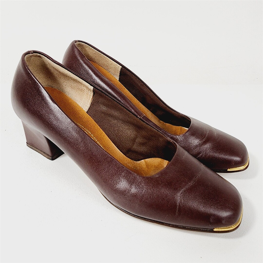 Vintage Red Cross Shoes Brown Leather Block Heels Size 7 - Etsy