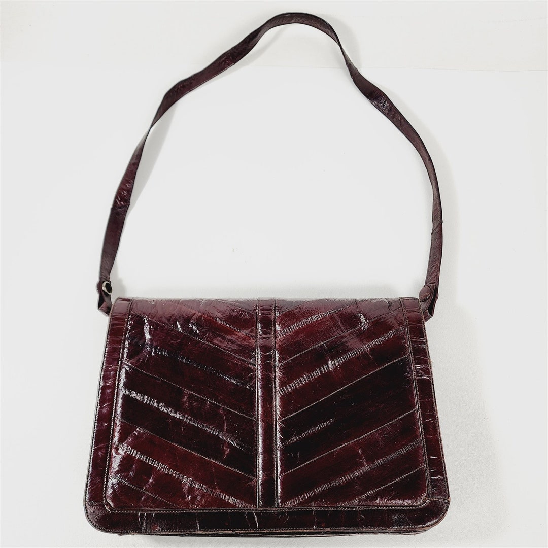 Vintage Brown Leather Eel Skin Handbag Shoulder Bag - Etsy