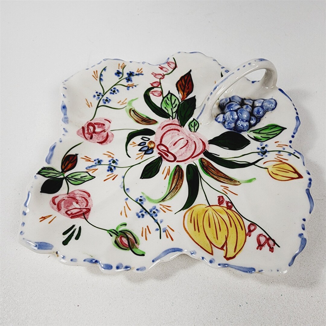 Vintage Blue Ridge Leaf Tray With Handle Rose Tulip Southern Potteries ...
