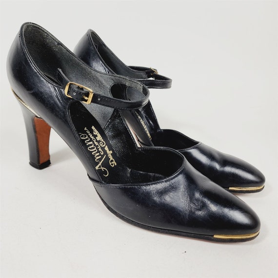Vintage Amano California Black Leather Mary Jane Pump Gem