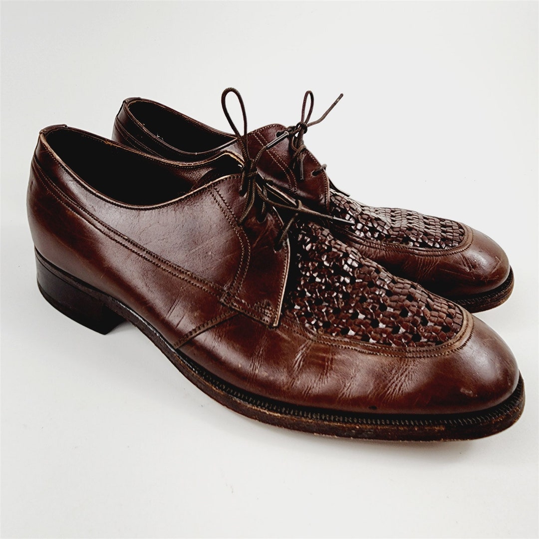 Vintage Florsheim Brown Leather Ventilated Woven Oxfords Dress Shoes ...