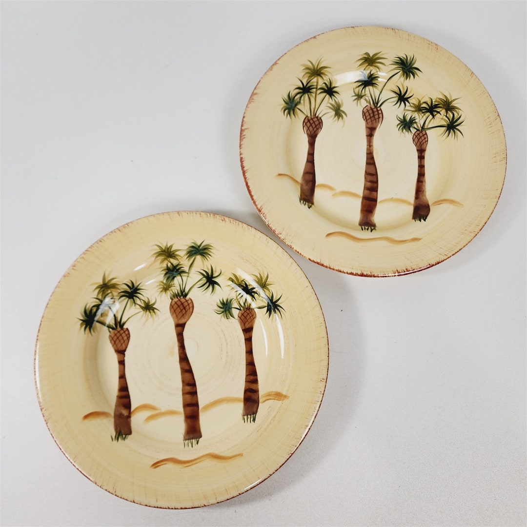 2 Tabletop Unlimited Boulevard Palm Tree Dinner Plates Hand Painted ...