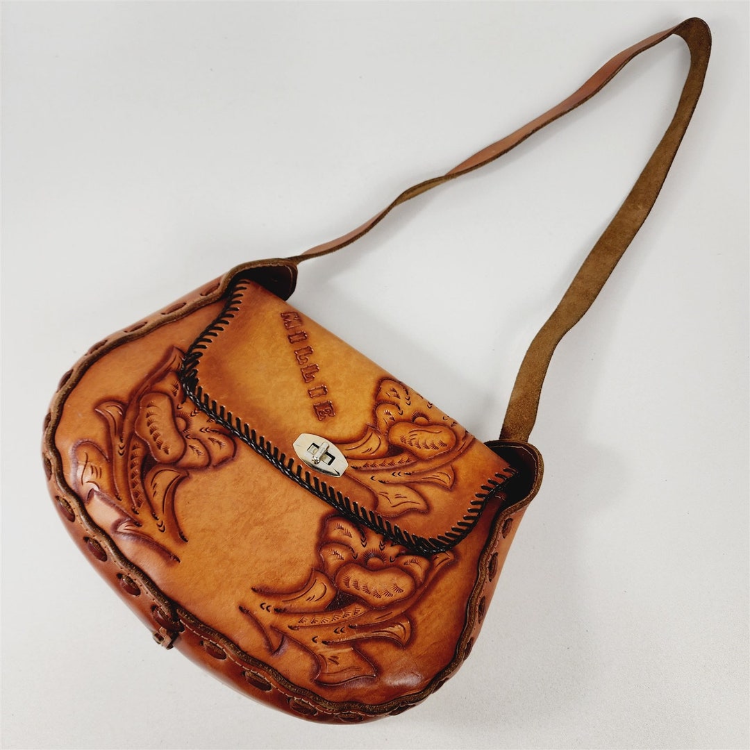 Vintage Leather Hand Tooled Laced Purse Western Handbag Floral Boho ...