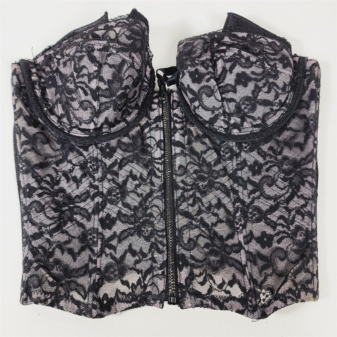 Vintage Exquisite Form Black Lace Corset Longline Bra Strapless Zip ...