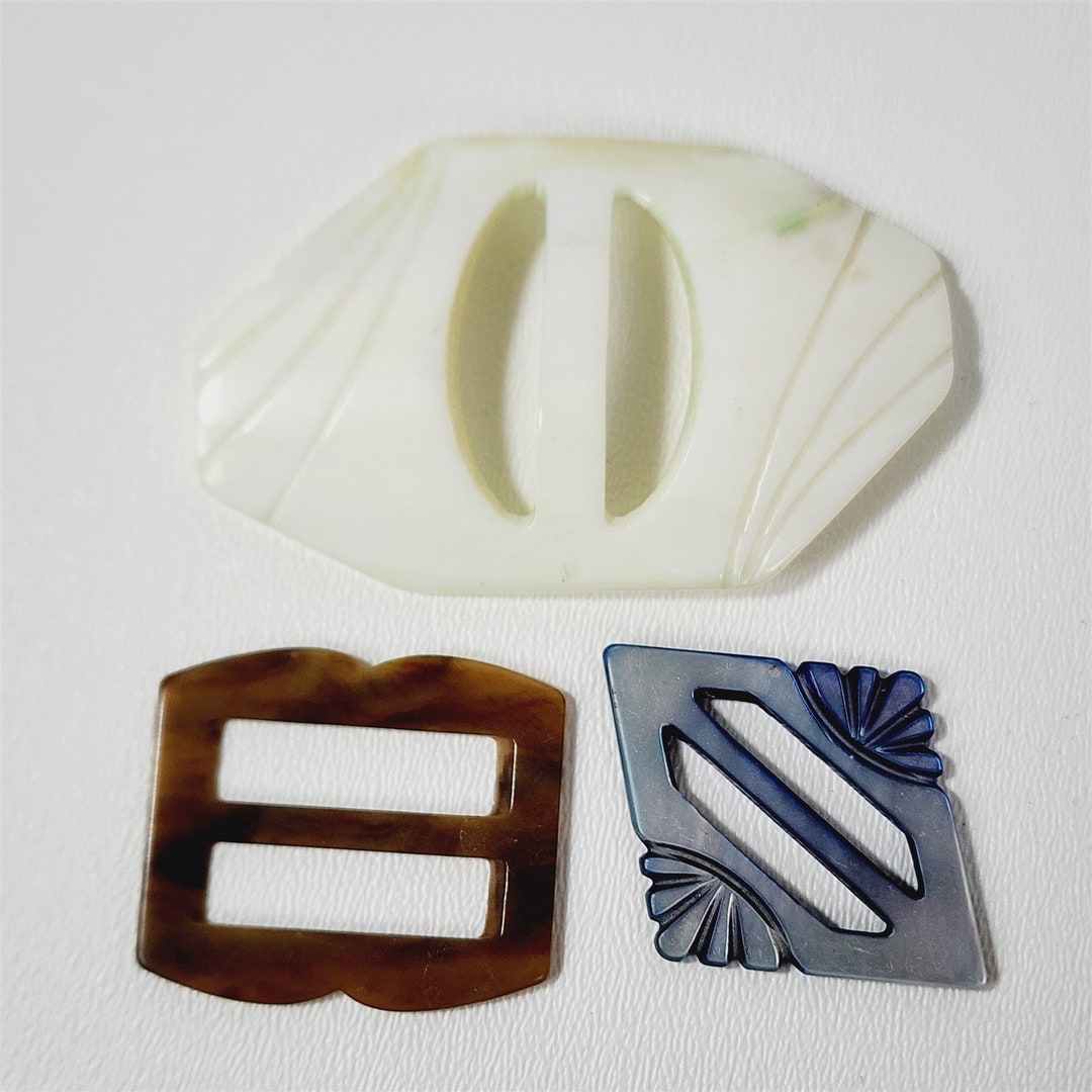3 Vintage Mother of Pearl Abalone Shell Celluloid Belt Buckles Scarf ...