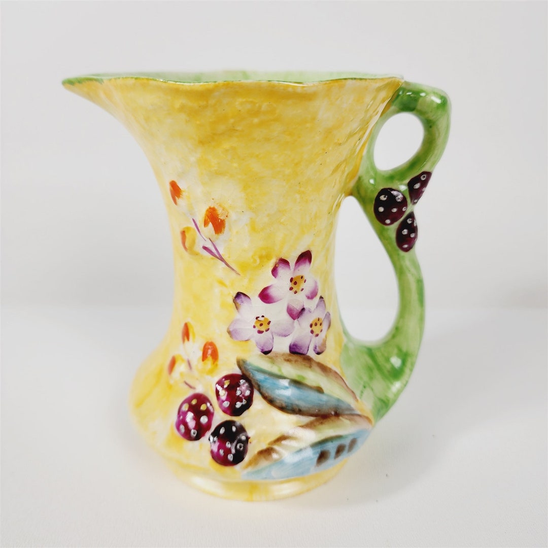 Vintage James Kent Bramble Longton Pitcher Floral Painted Yellow Green ...
