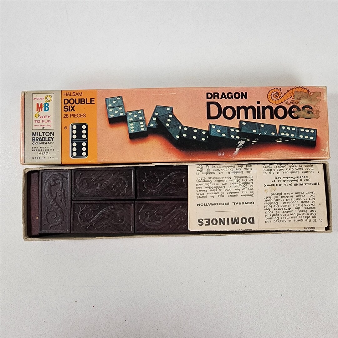 Vintage Milton Bradley 1970 Dragon Dominoes Double Six 28 Pc #4130 W ...