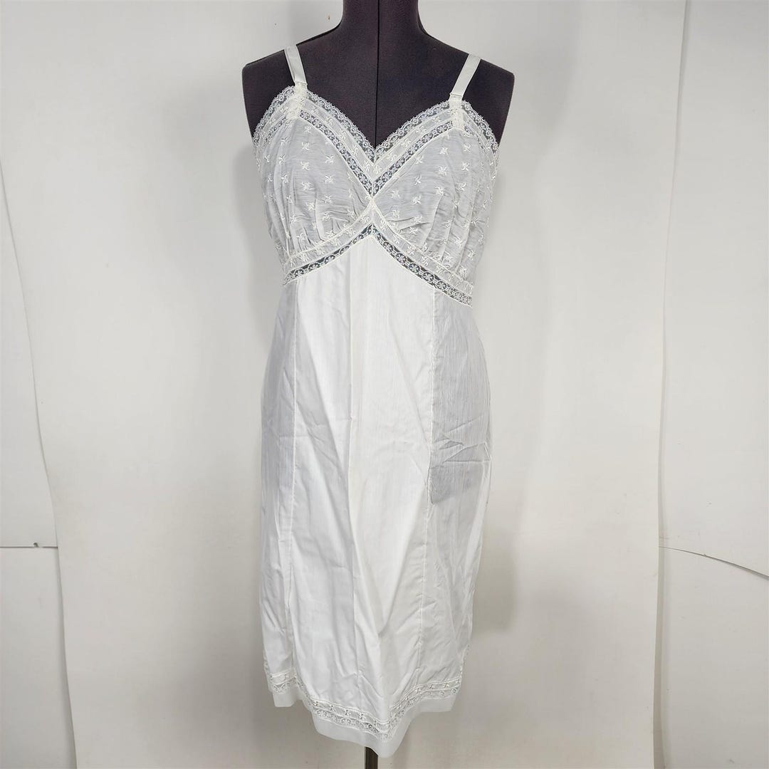 Vintage Carol Brent White Floral Embroidered Lace Slip Dress Size 40 ...