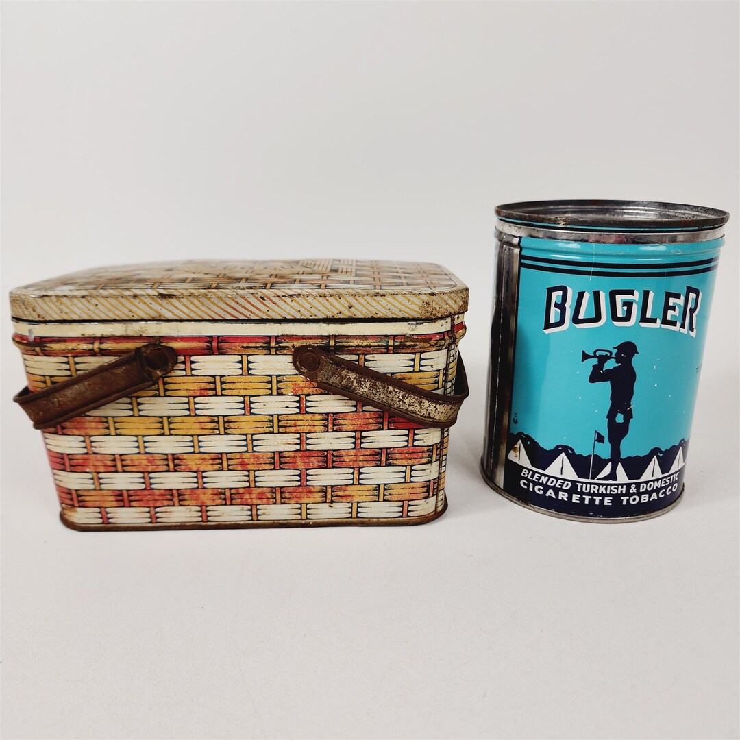2 Vintage Tobacco Tins Dixie Queen Plug Cut Lunch Pail Bugler - Etsy