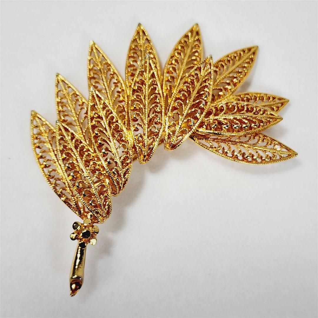 Vintage PIM Piscitelli Gold Tone Filigree Leaf Pin Brooch - Etsy
