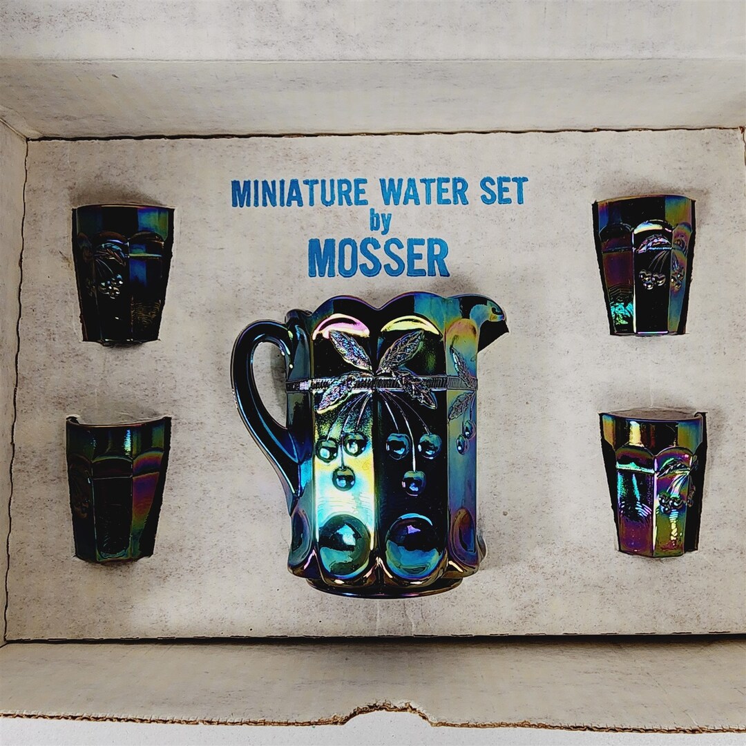 Vintage Mosser Glass Jennifer Set Miniature Carnival Glass Cherry Water ...