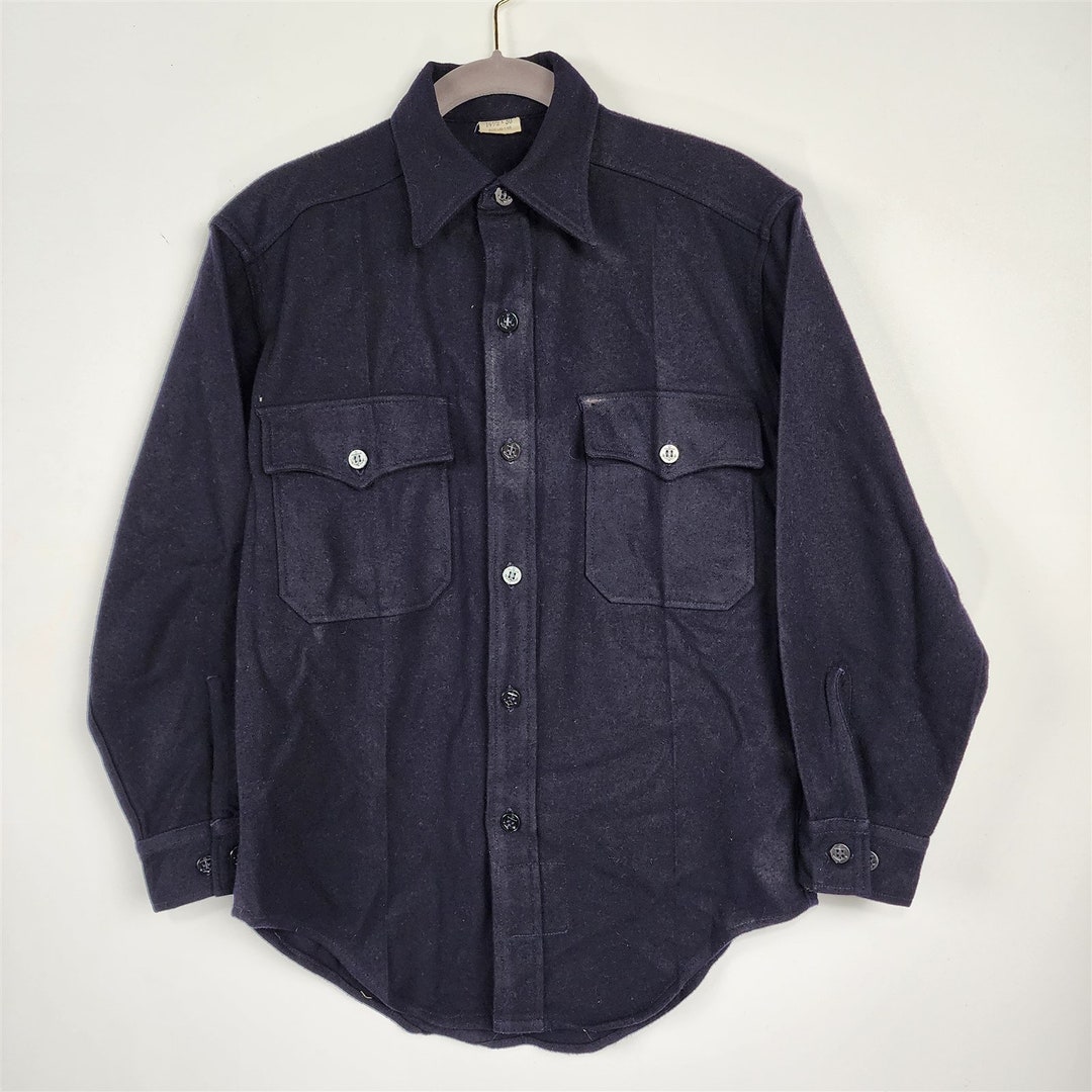 Vtg US Navy Military Martin Mfg Anchor Buttons Blue Flannel Wool Shirt ...