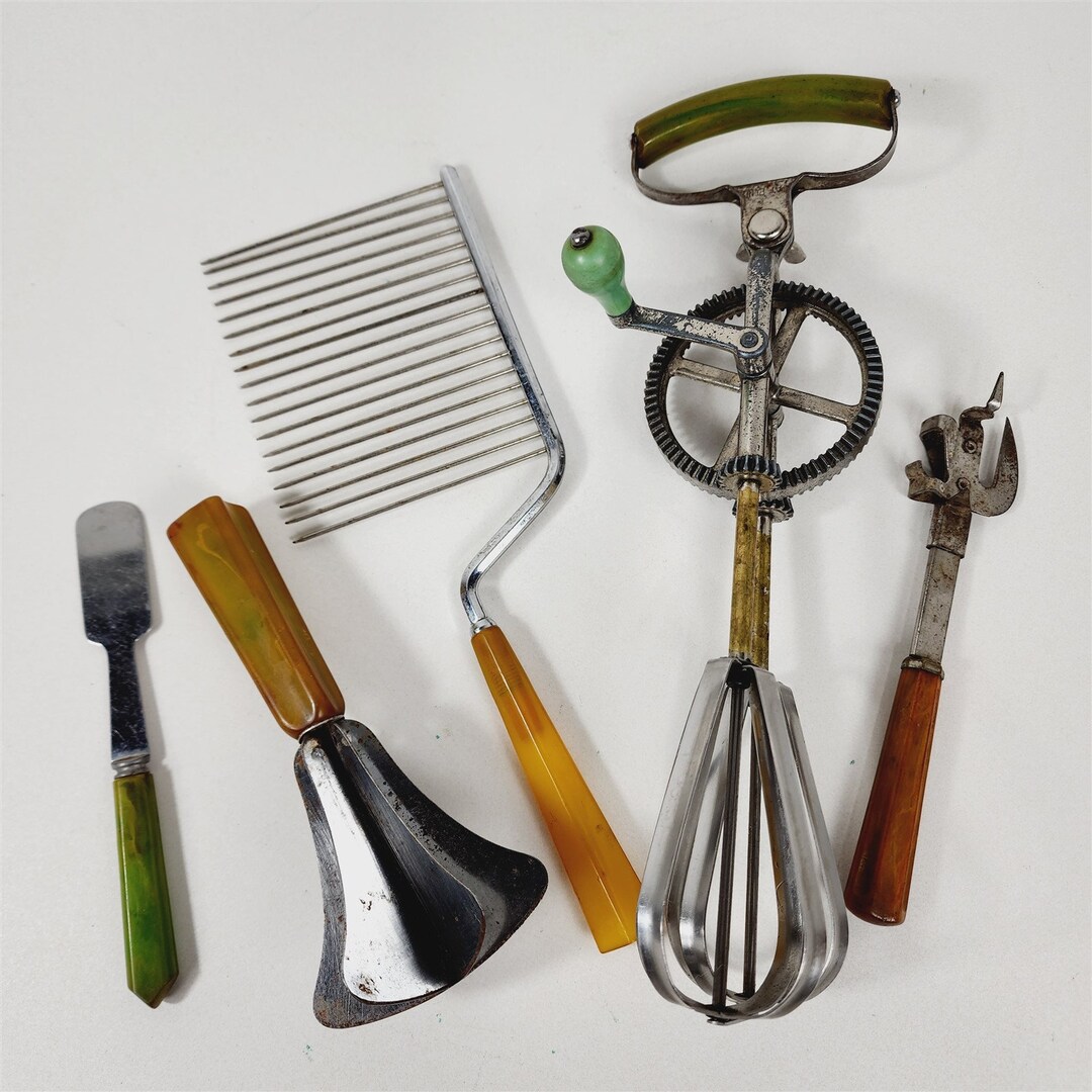 5 Vintage Bakelite Kitchen Utensils Wonder Mixer Can Opener Chopper ...