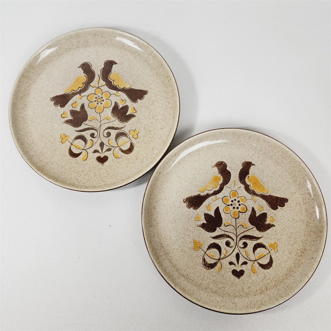 2 Vintage Red Wing Pottery Turtle Dove Brown Gold Dinner Plates - 10 3/ ...