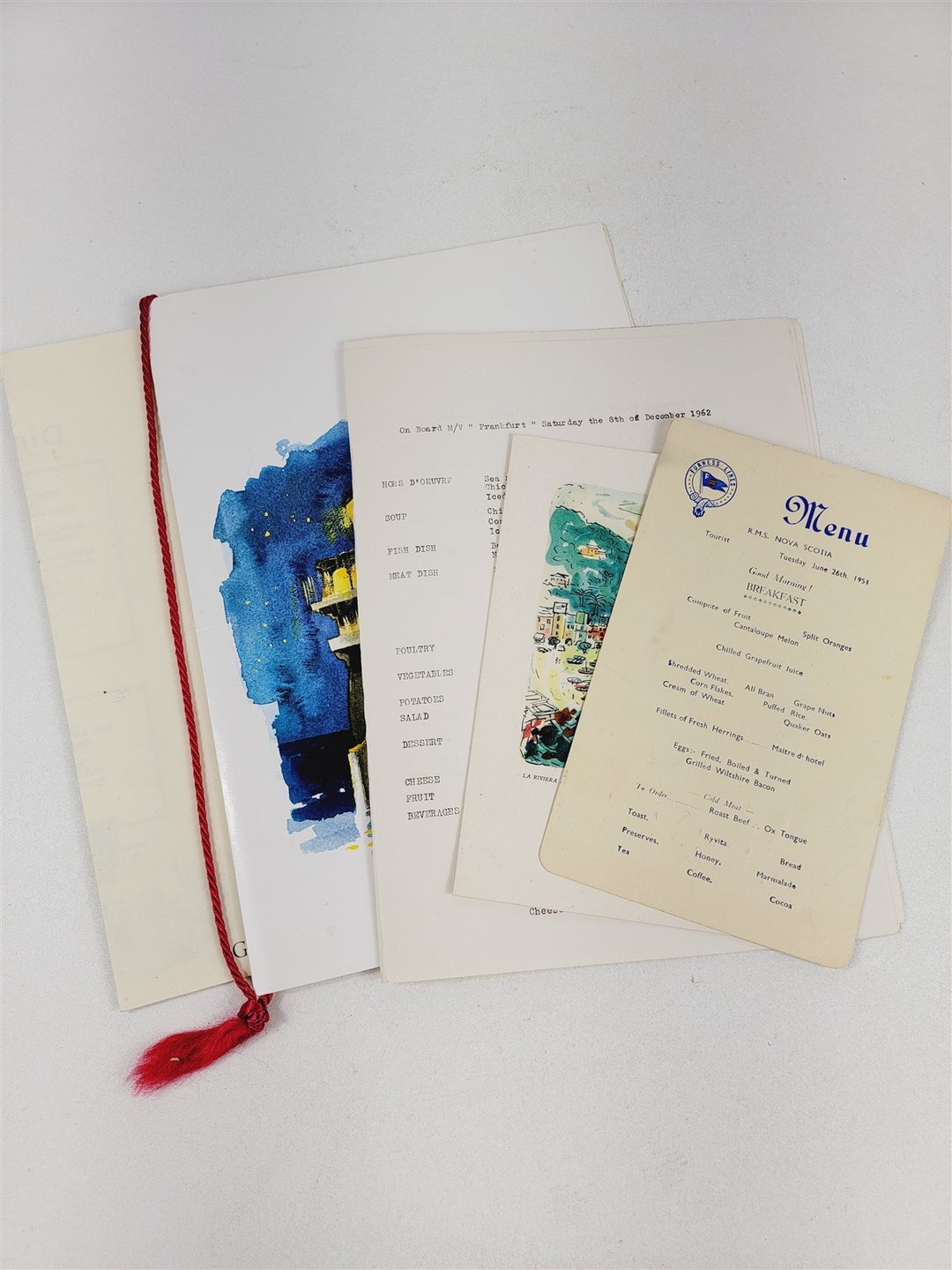 5 Vintage Cruise Ship Nautical Menus 1951-1981 Frankfurt Nova Scotia ...