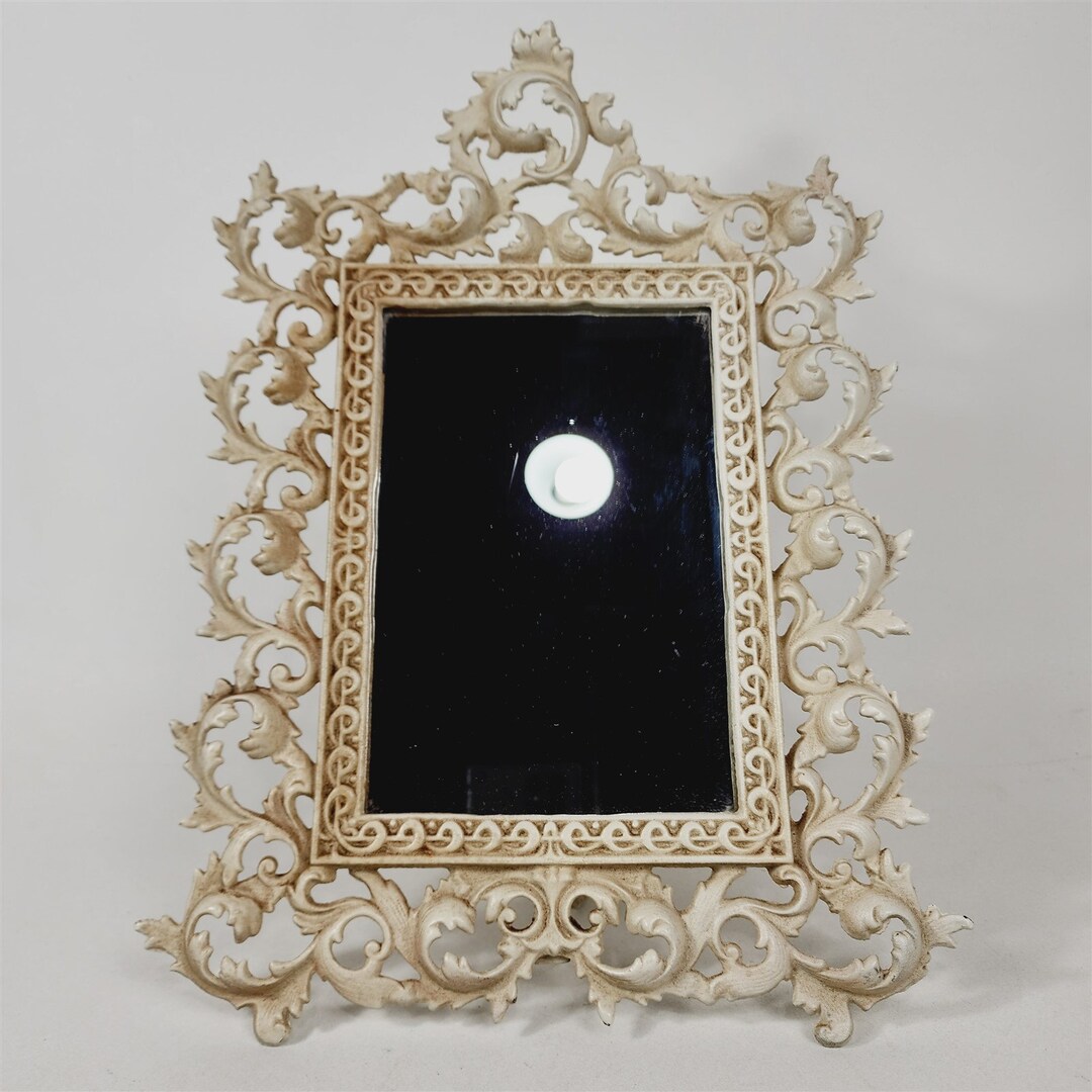 Vintage Iron Art JM 32 Cast Iron Picture Frame Mirror Built in Stand ...