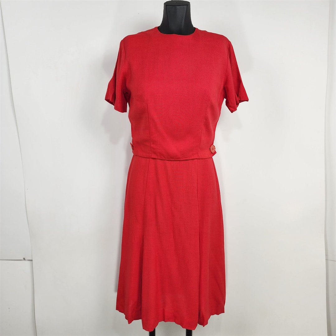 Vintage Alison Ayres 1950s/60s Red Short Sleeve A-line Dress - Etsy