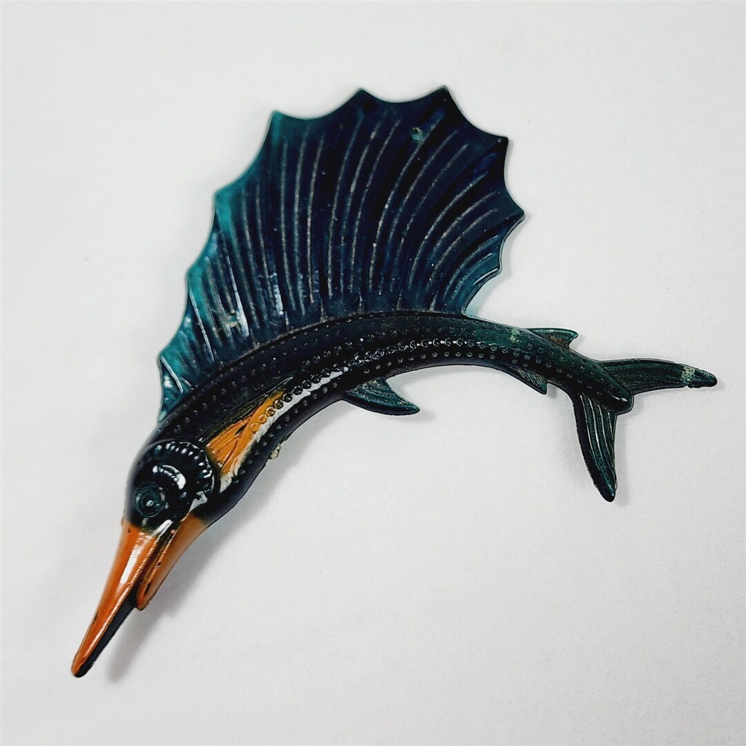 Vintage Celluloid Plastic Swordfish Blue Fish Figural Pin Brooch - Etsy