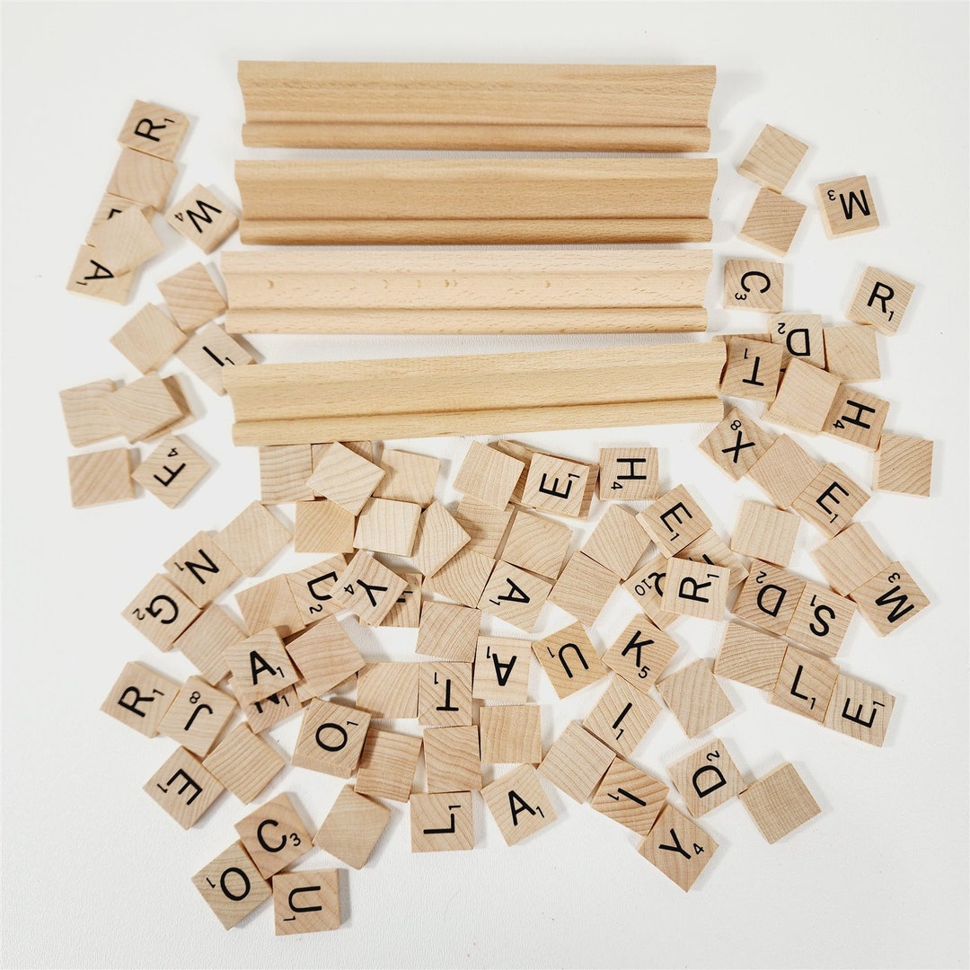 Lot of 100 Scrabble Tiles and 4 Holders - Etsy