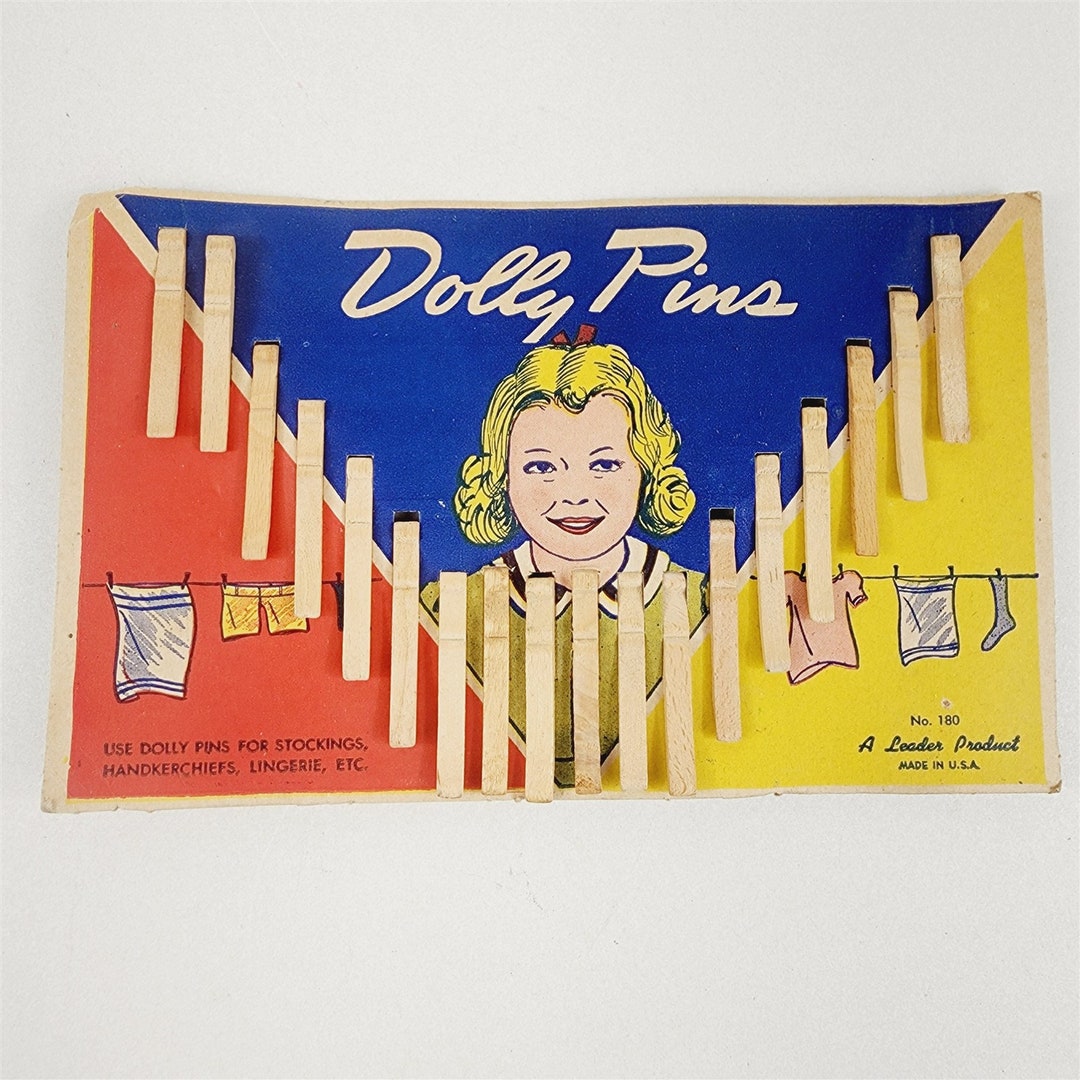 Vintage Dolly Pins 18 Wood Clothes Pins Clothespins Original Card No ...