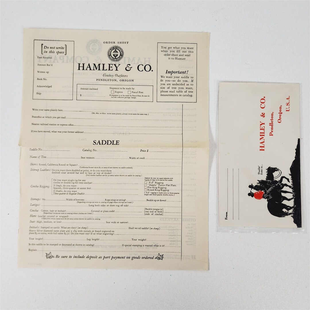 Vintage Hamley & Co Saddler Chaps Envelope Order Form Sheet Cowboy ...