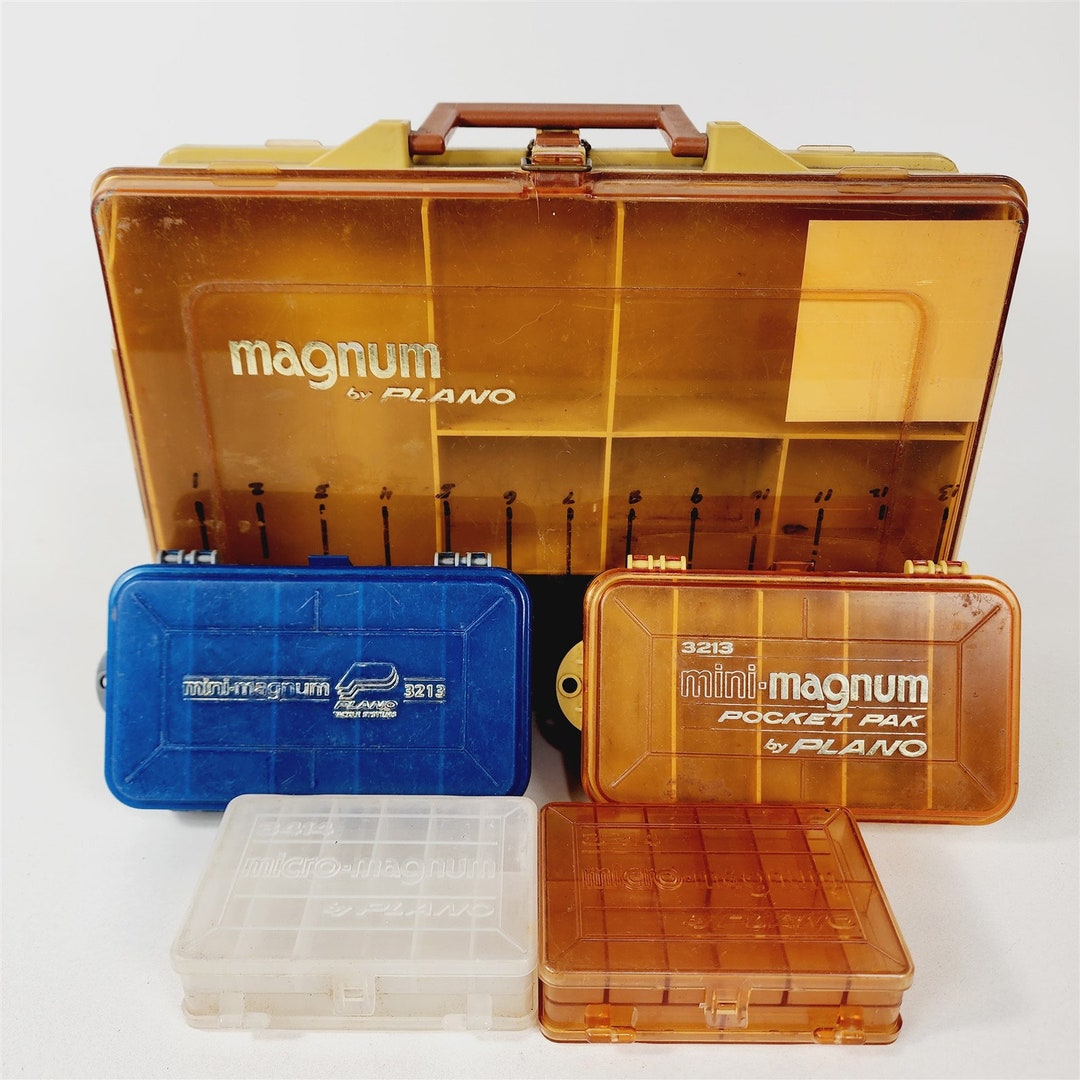 5 Vintage Plano Magnum Tackle Boxes Pocket Pack Mini Micro 3213 3214 ...