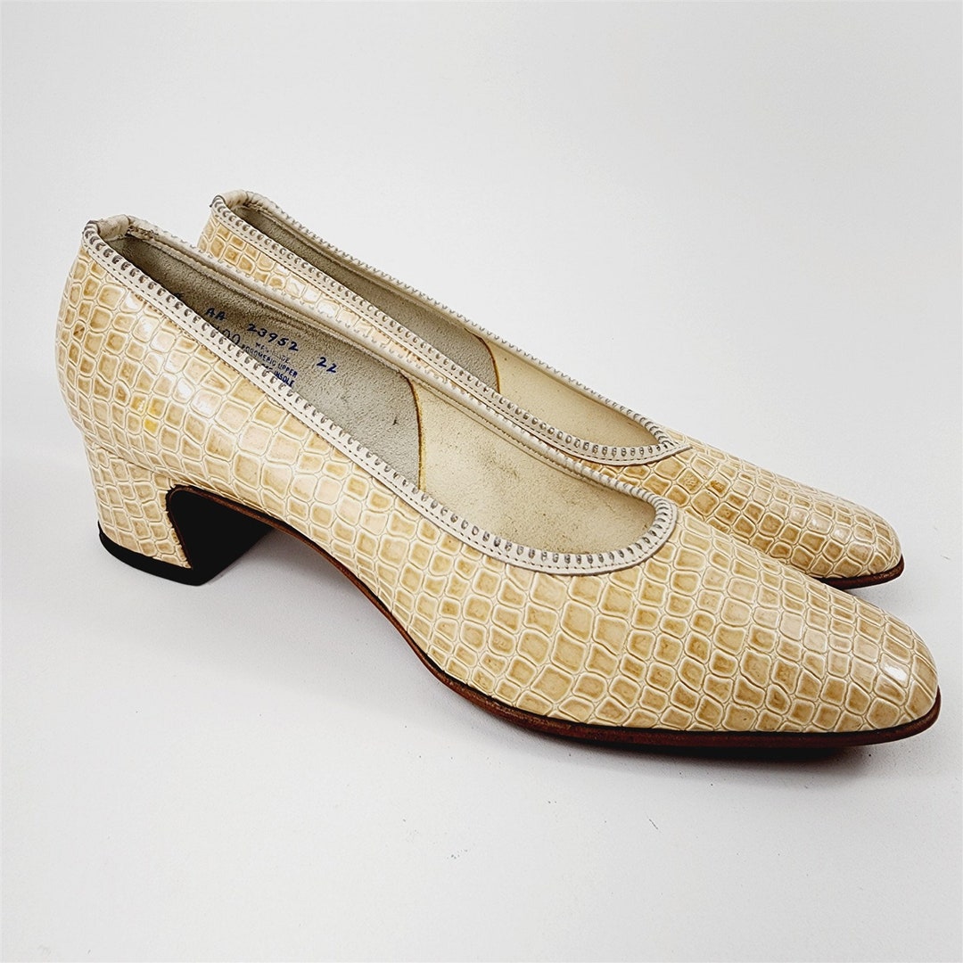 Vintage Palter Debs Deliso Cream Reptile Pumps Heels Shoes Womens Size ...