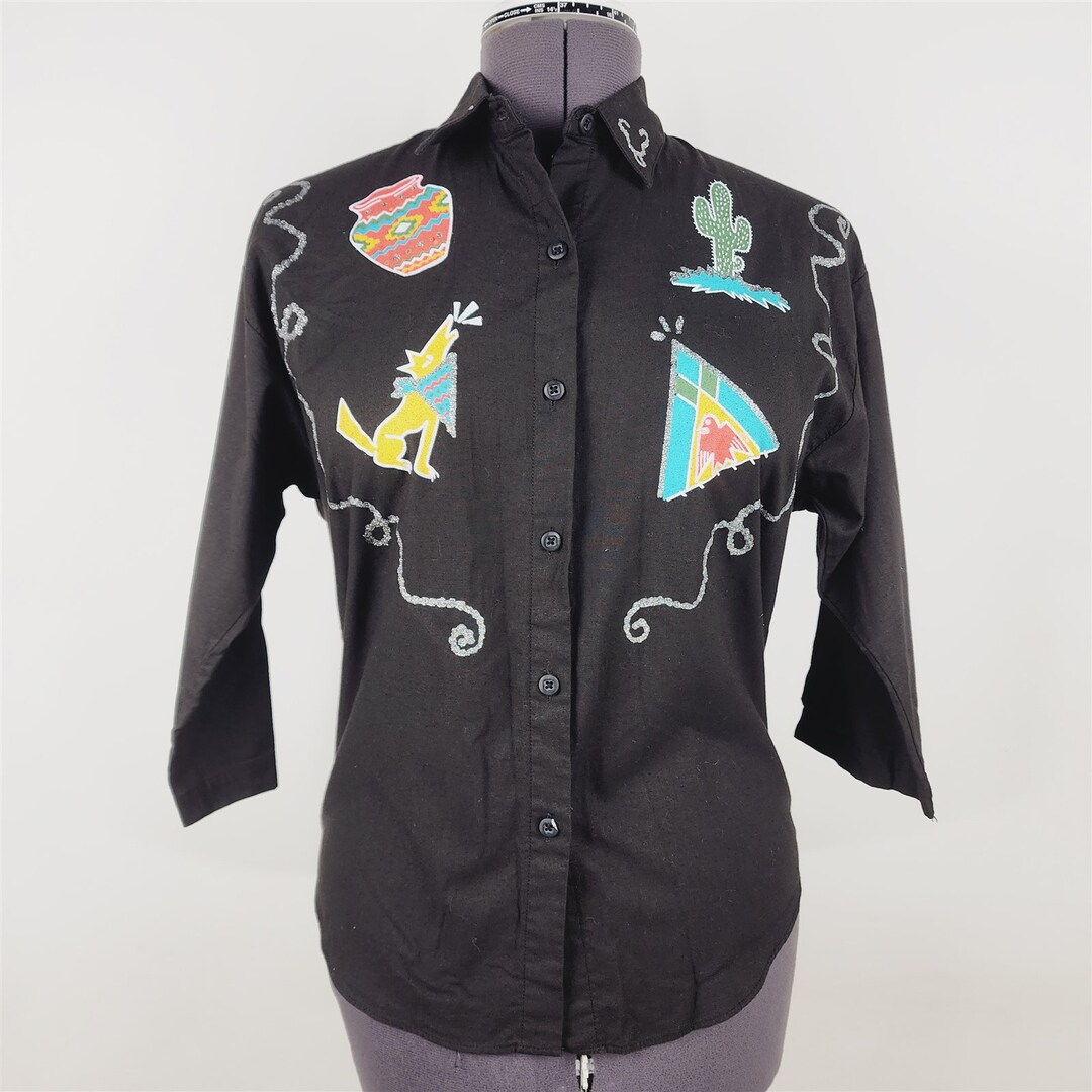 Vintage the Shirt Co. Southwestern Black 3/4 Sleeve Blouse Womens M - Etsy