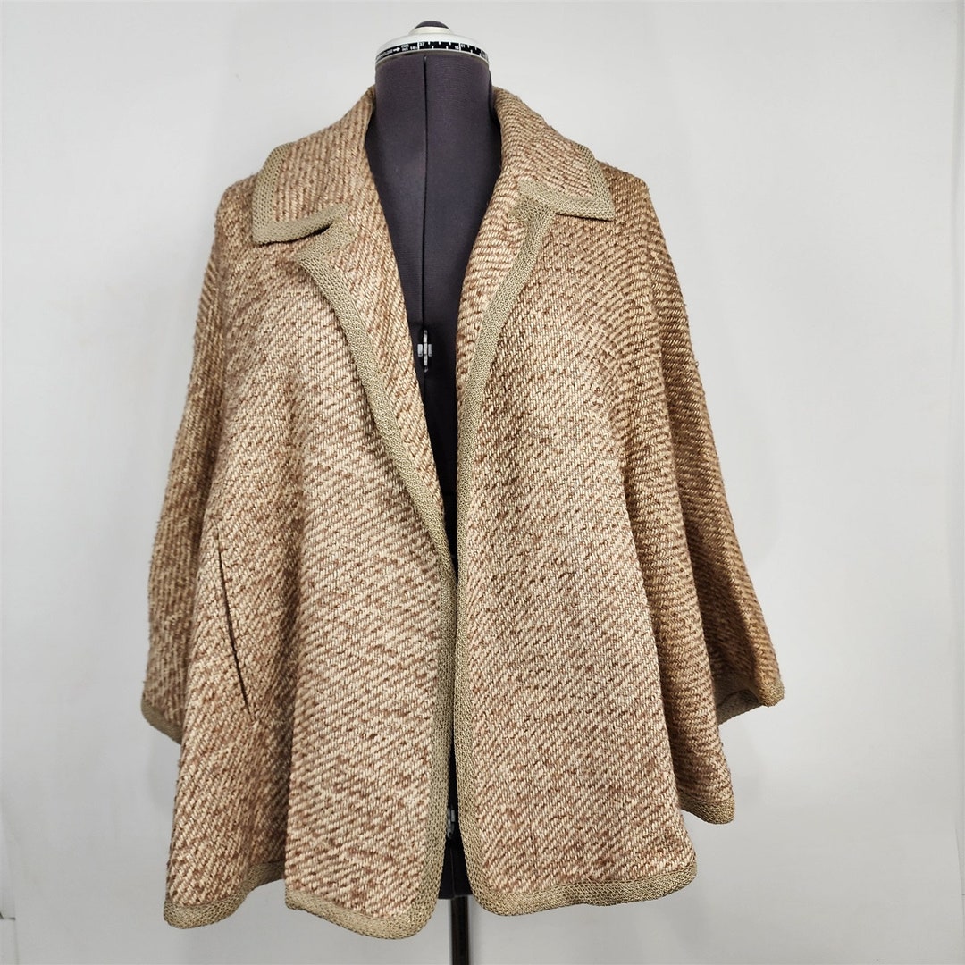 Vintage Cream Beige Wool Tweed Collared Cape Poncho With Pockets - Etsy