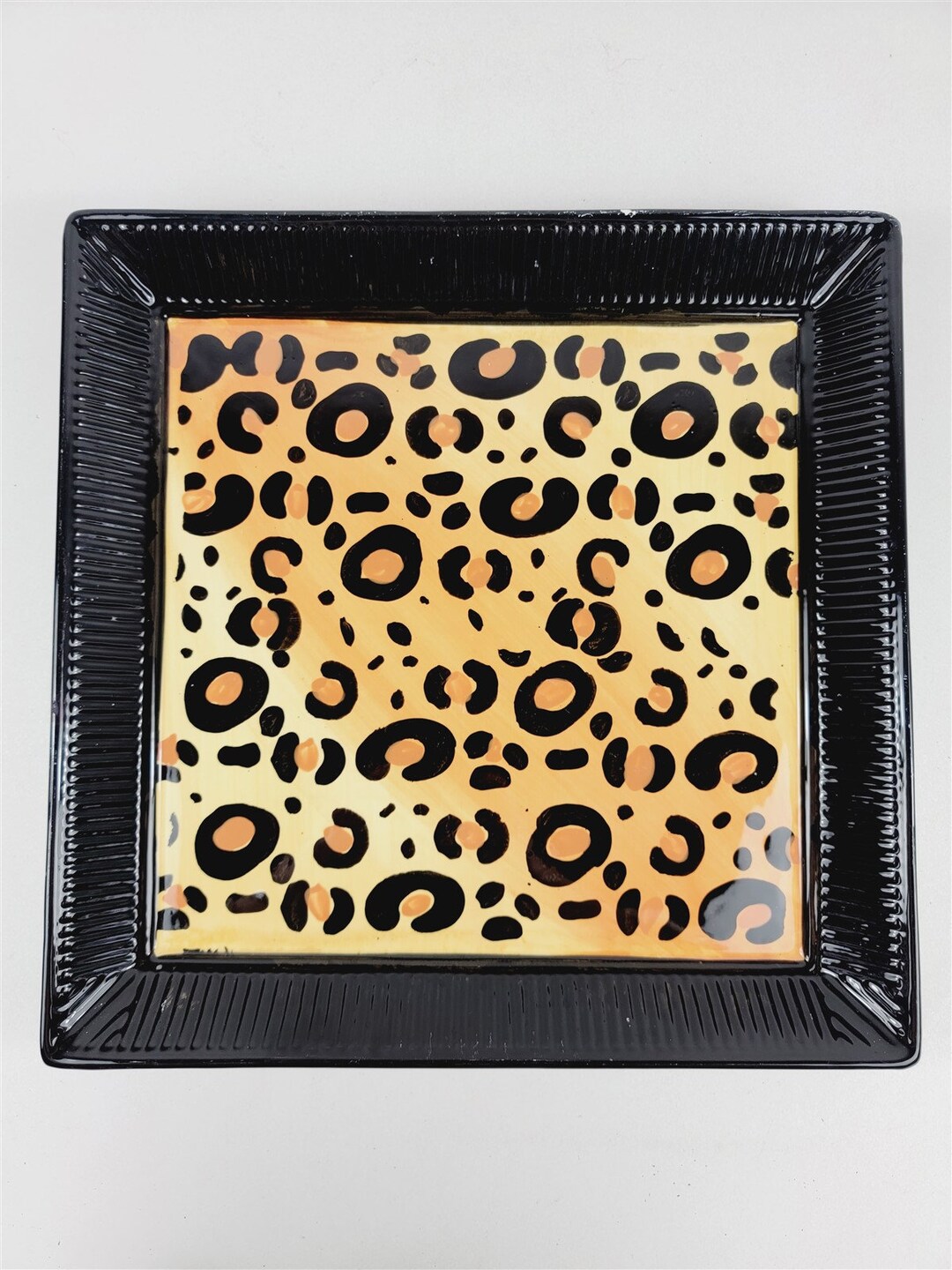 Clay Art Safari Large Square Serving Platter Plate Handpainted Animal ...