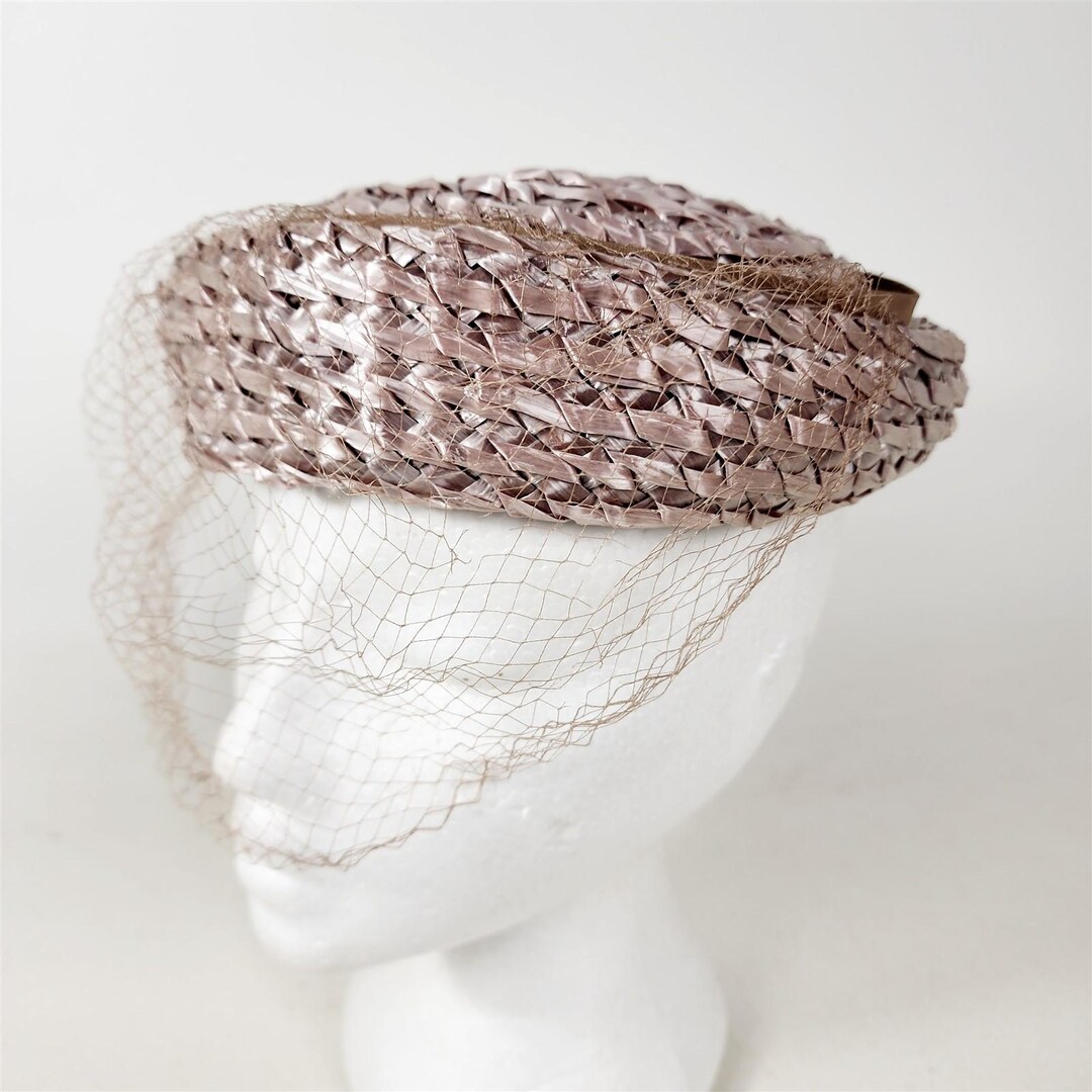 Vintage Mr. Charles Beige Silver Woven Womens Hat W/ Mesh Fishnet Veil ...