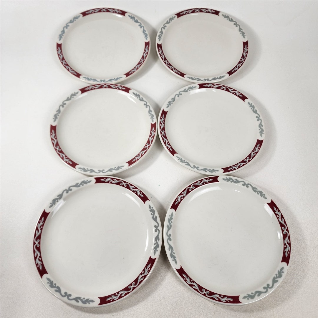 6 Vintage Syracuse Embassy Restaurant Dinner Plates White Gray Red 9 - Etsy