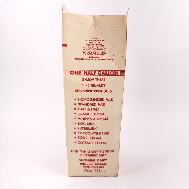 Waxed Milk Carton Un-used Sunshine Dairy Sunshine Mcminnville - Etsy