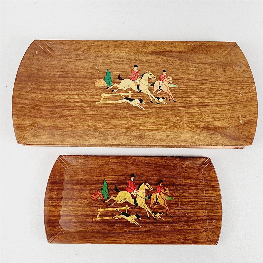 11 Vintage Hasko Party Trays Equestrian Horse Jumping Dogs Hunt Litho ...