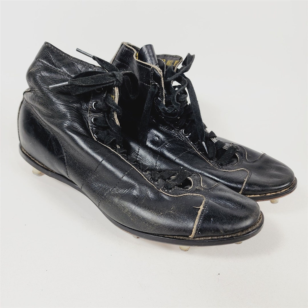 Vintage Macgregor Mens Black Leather Football Shoes Cleats Hightop Size ...