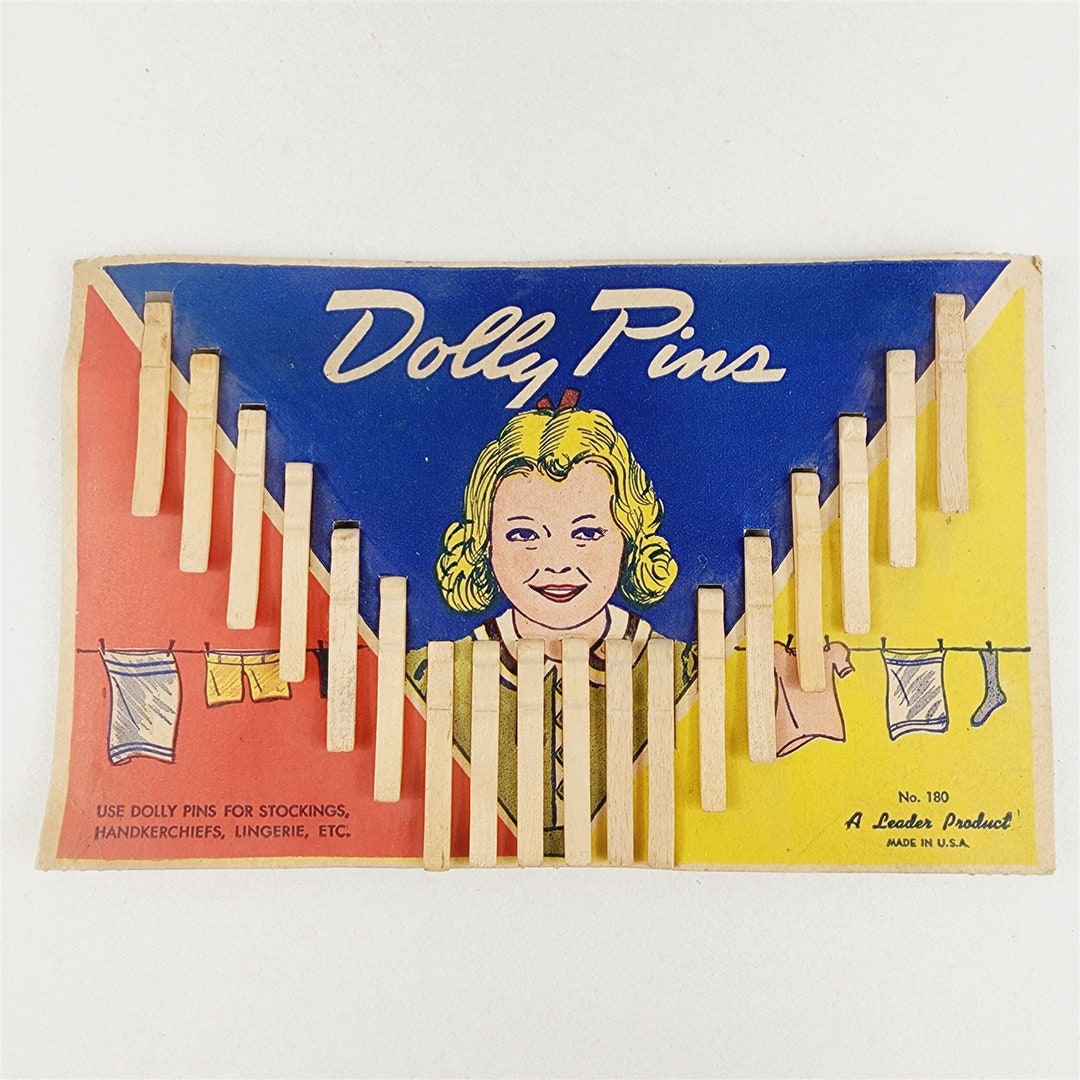 Vintage Dolly Pins 18 Wood Clothes Pins Clothespins Original Card No ...