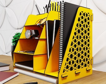 Wooden Desk Organizer With for Stationary, Home Office, Supply Storage ...